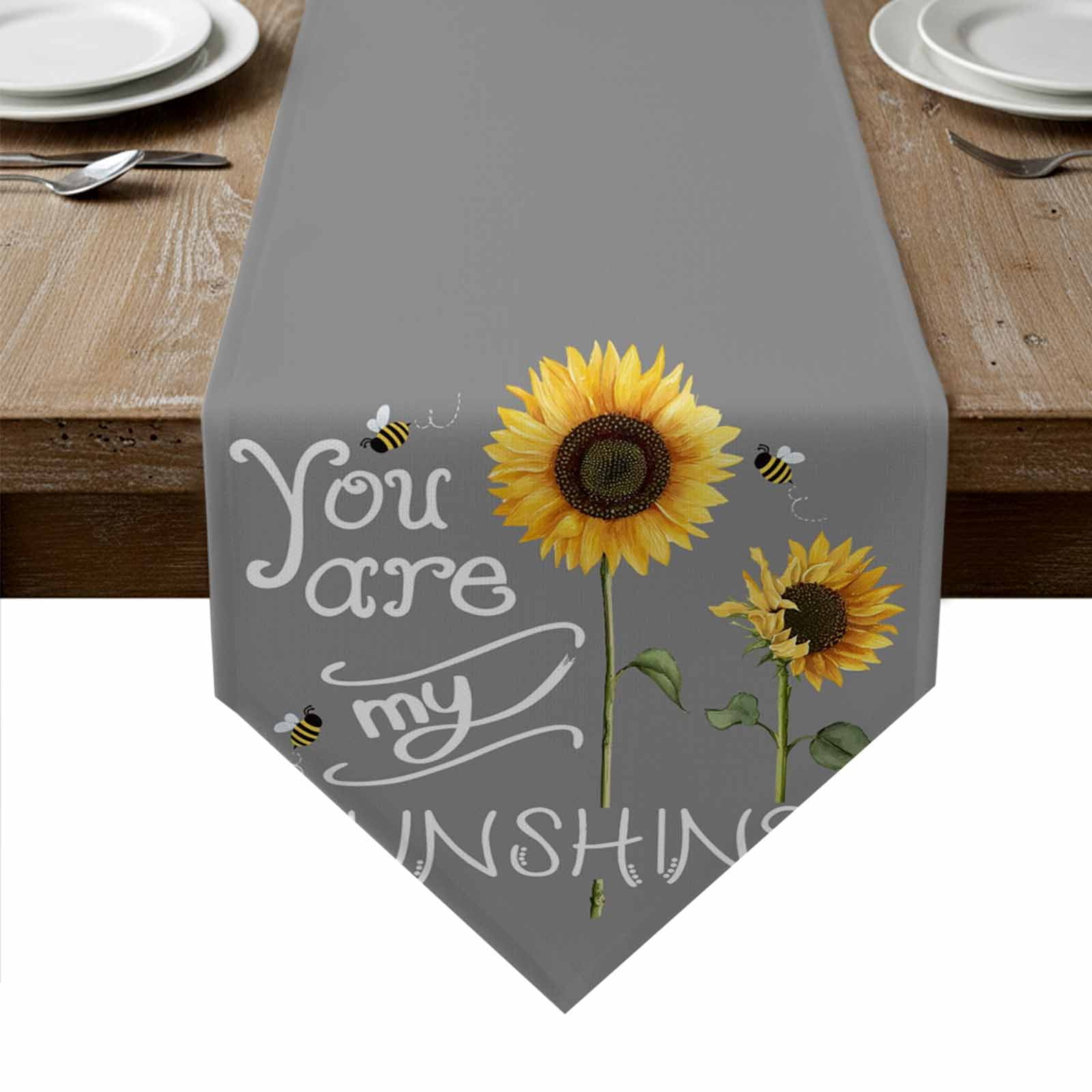 Sunflowers Table Runner Linen Burlap Table Runner 72 Inches Long Modern ...