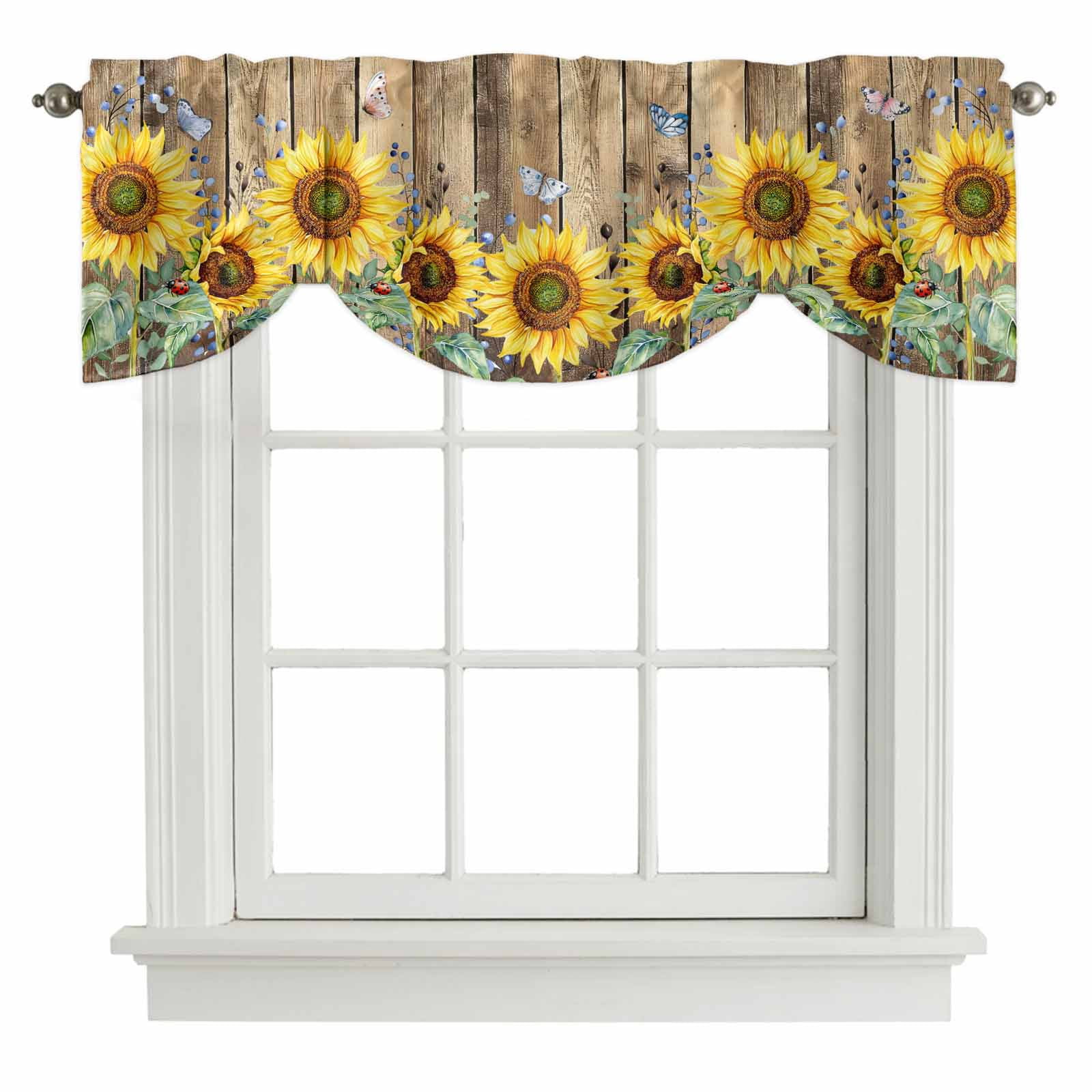Sunflowers Tie Up Valance Curtains for Windows, Kitchen Curtains Window ...