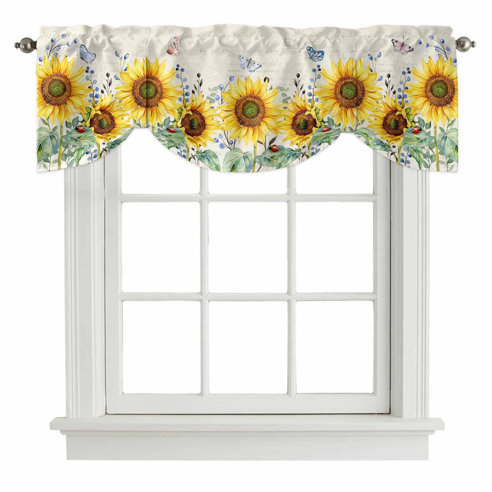 Sunflowers Tie Up Valance Curtains for Windows, Kitchen Curtains Window ...