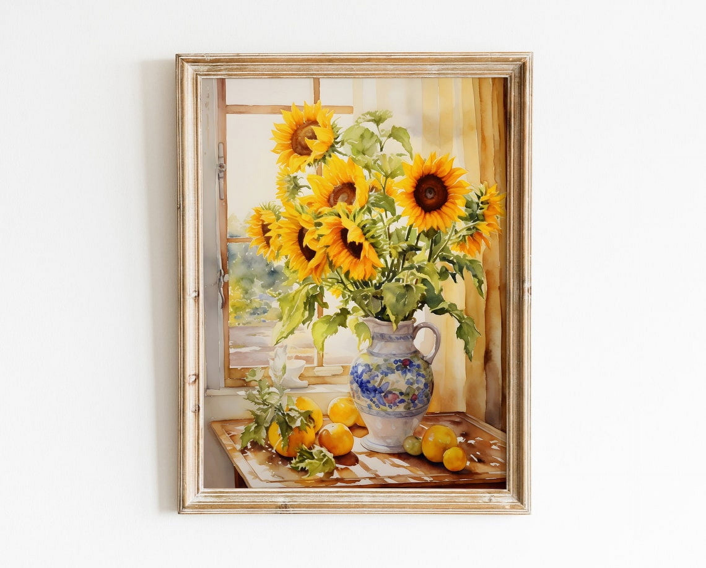 Sunflowers Vintage Moody Still Life Painting, Retro Still Life Print ...