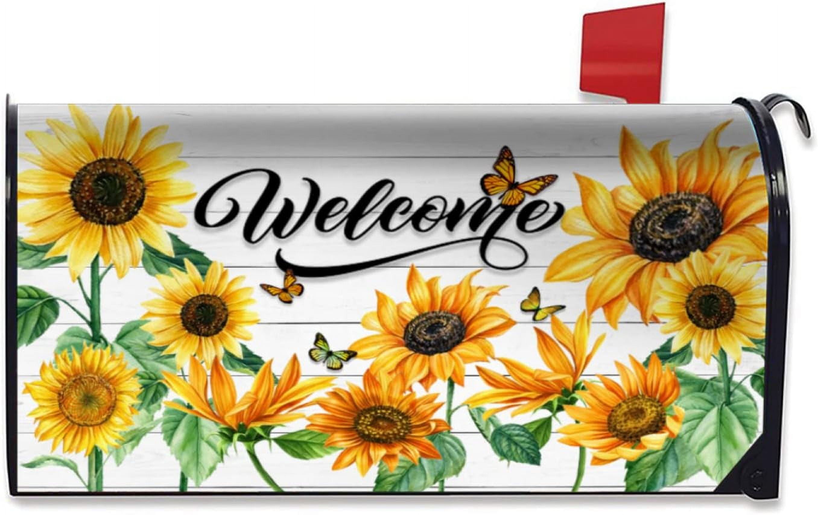Sunflowers Welcome Mailbox Cover Standard Size 18x21 Inch Vintage ...