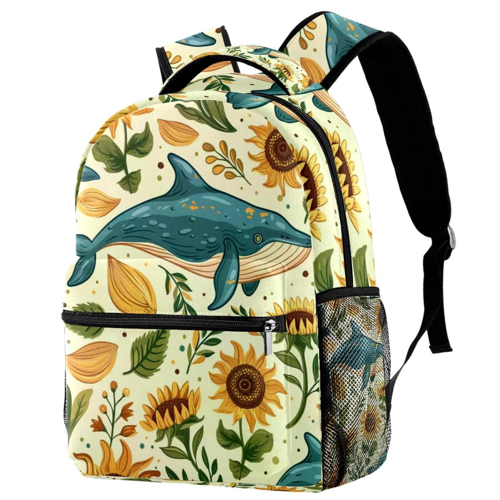 Sunflowers Whale Blue Casual Backpacks Lightweight Premium Backpack ...