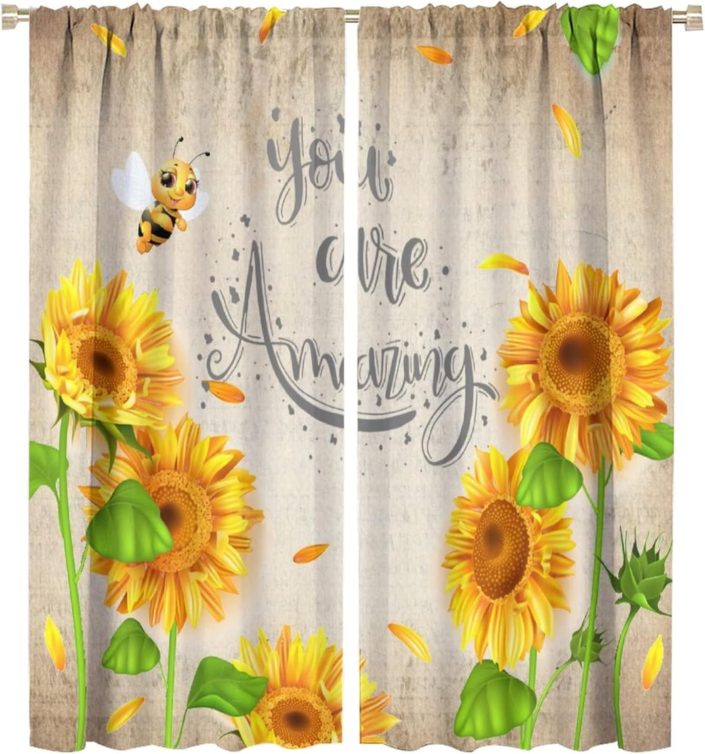 Sunflowers Window Curtains, Rustic Farmhouse Flower Window Treatments ...
