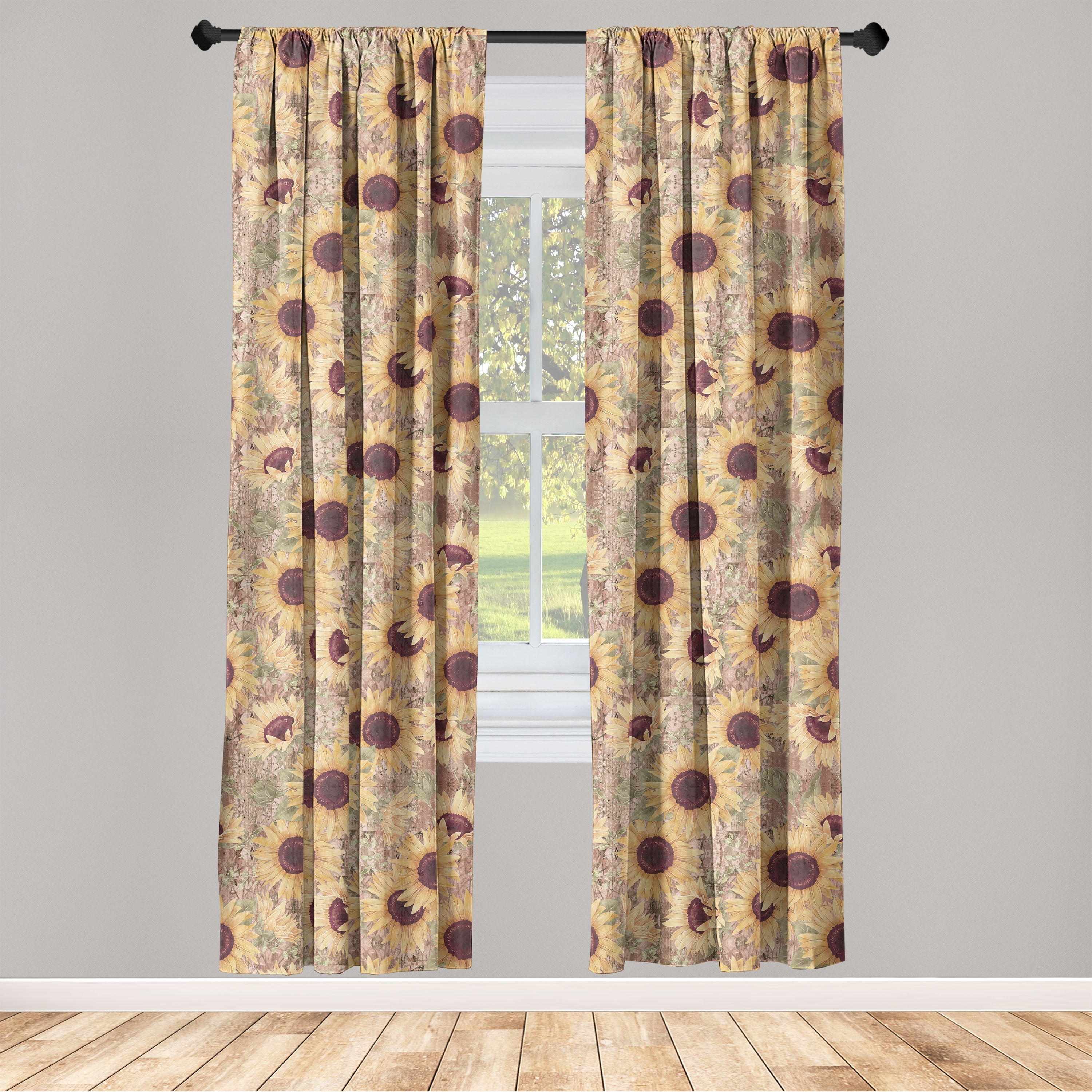 Sunflowers Window Curtains, Summer Inspired Flowers Vintage Boho ...