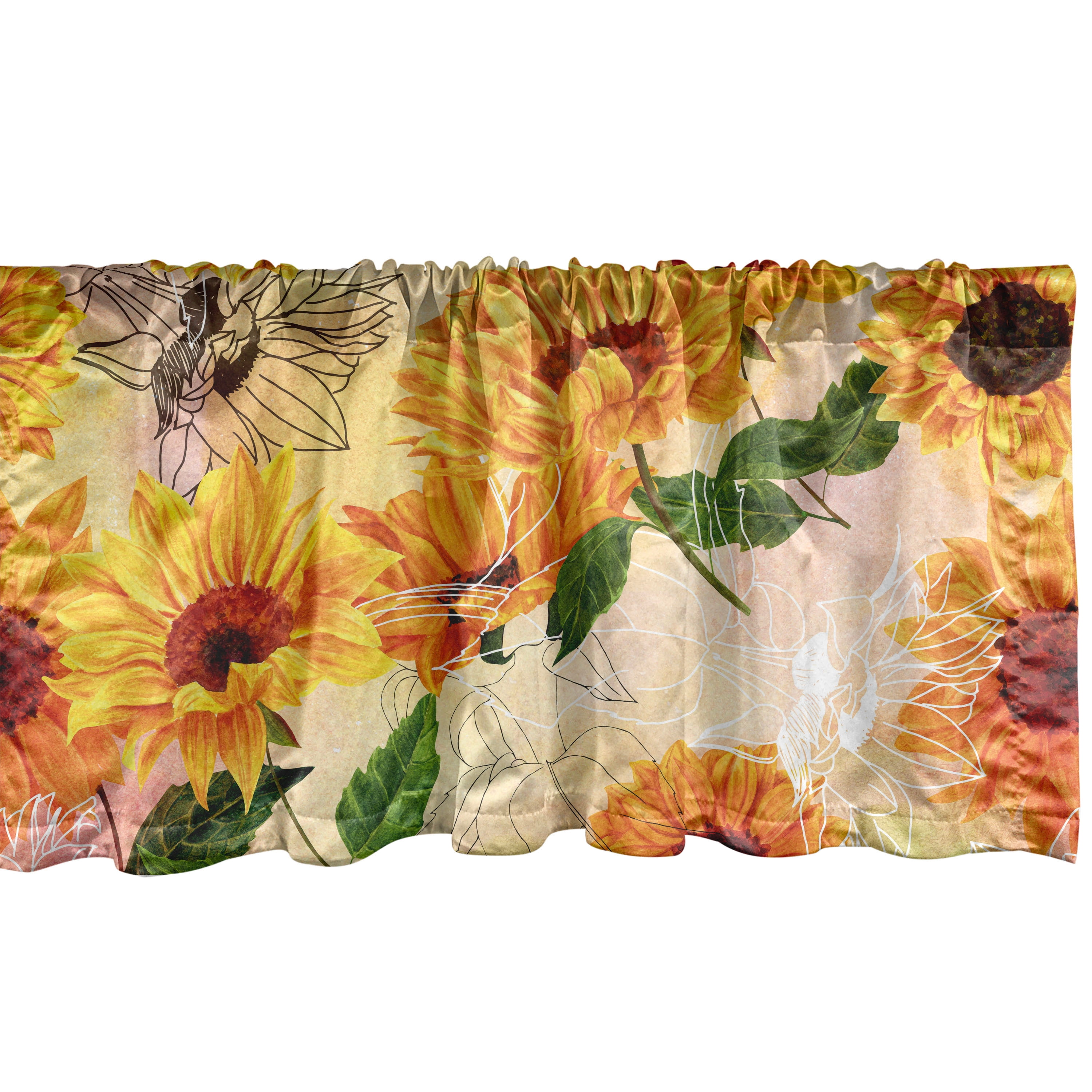 Sunflowers Window Valance, Boho Summer Vibes Floral Pattern with Leafy ...