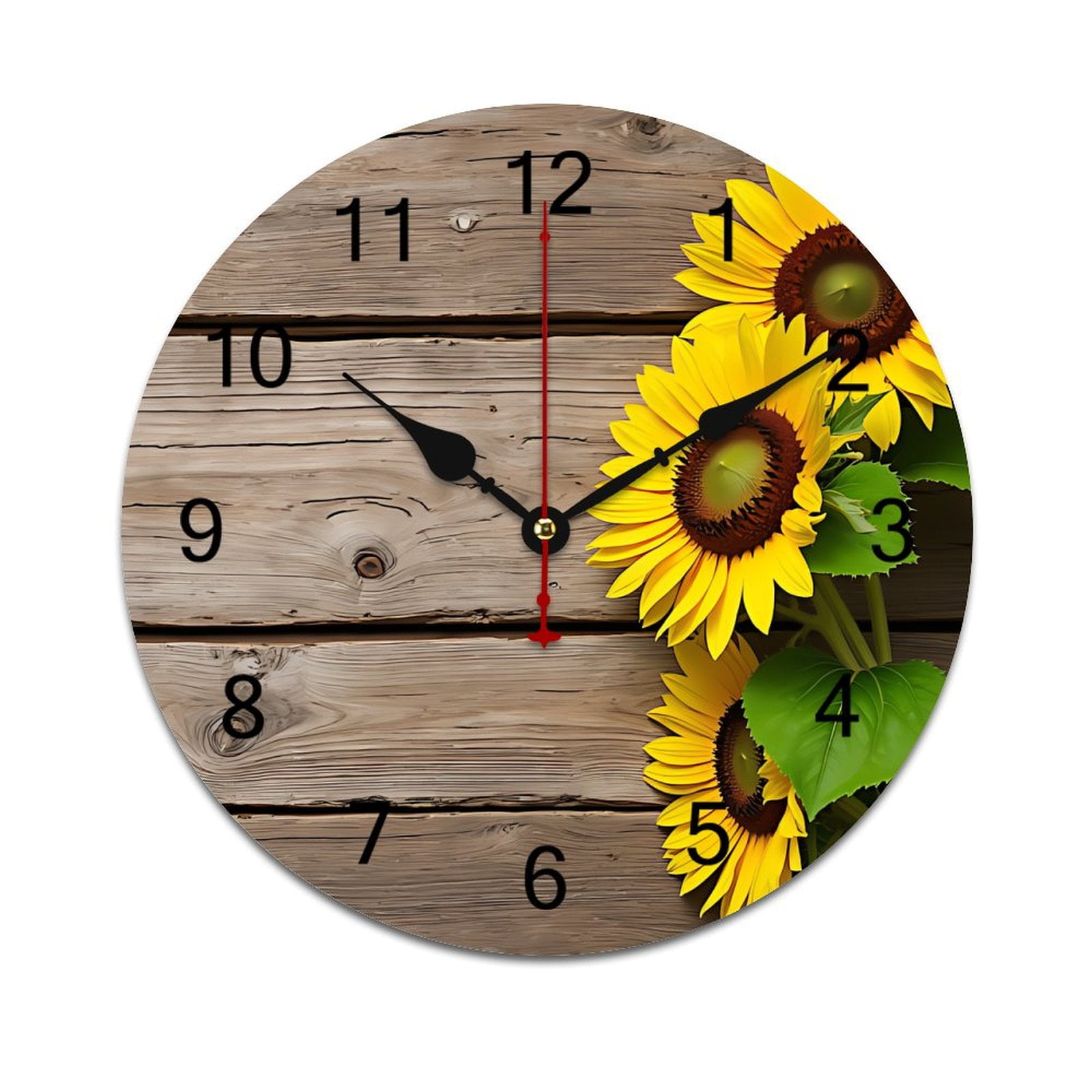 Sunflowers Wooden Time Decorative Wall Clocks Round Large Wall Watch ...