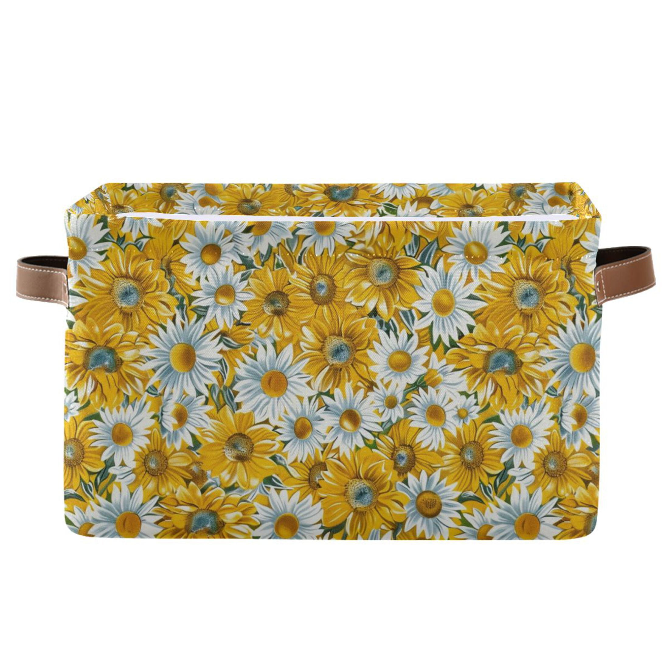 Sunflowers and Chrysanthemum Storage Bins with Handle Fabric Organizer ...