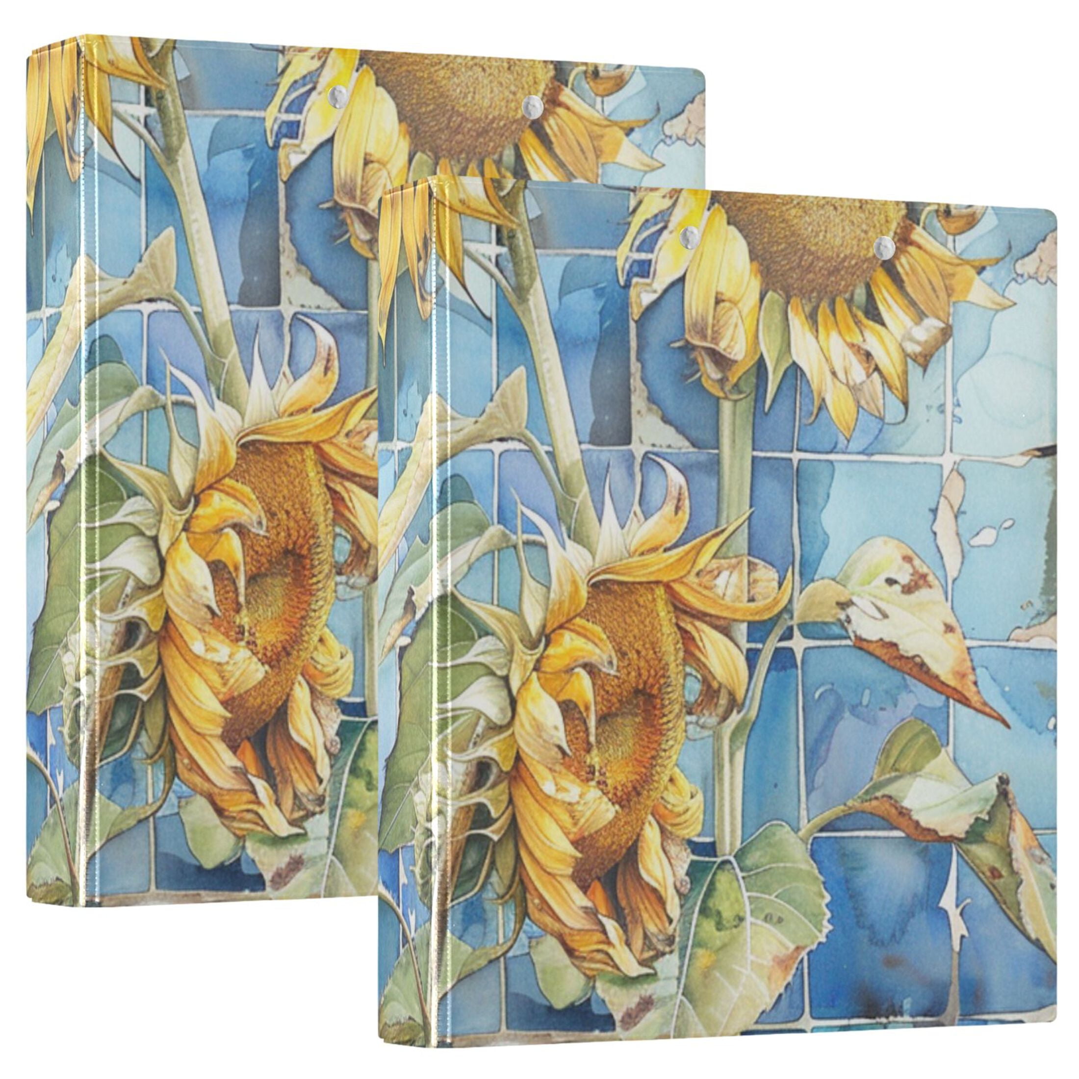 Sunflowers and Grids 3 Ring Binders 1.5 inch Hardcover File Folders ...