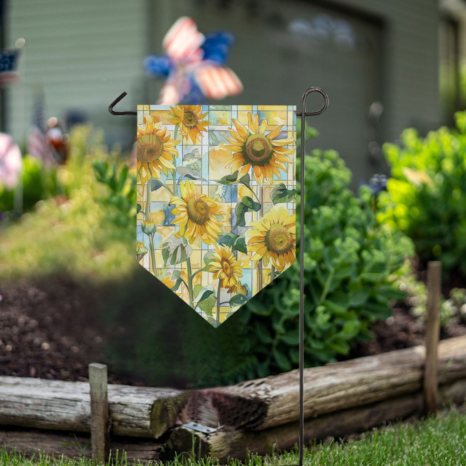 Sunflowers and Lattice Garden Flag 18" x 12.5" Double Sided Yard Lawn Outdoor Decor Small Yard ...