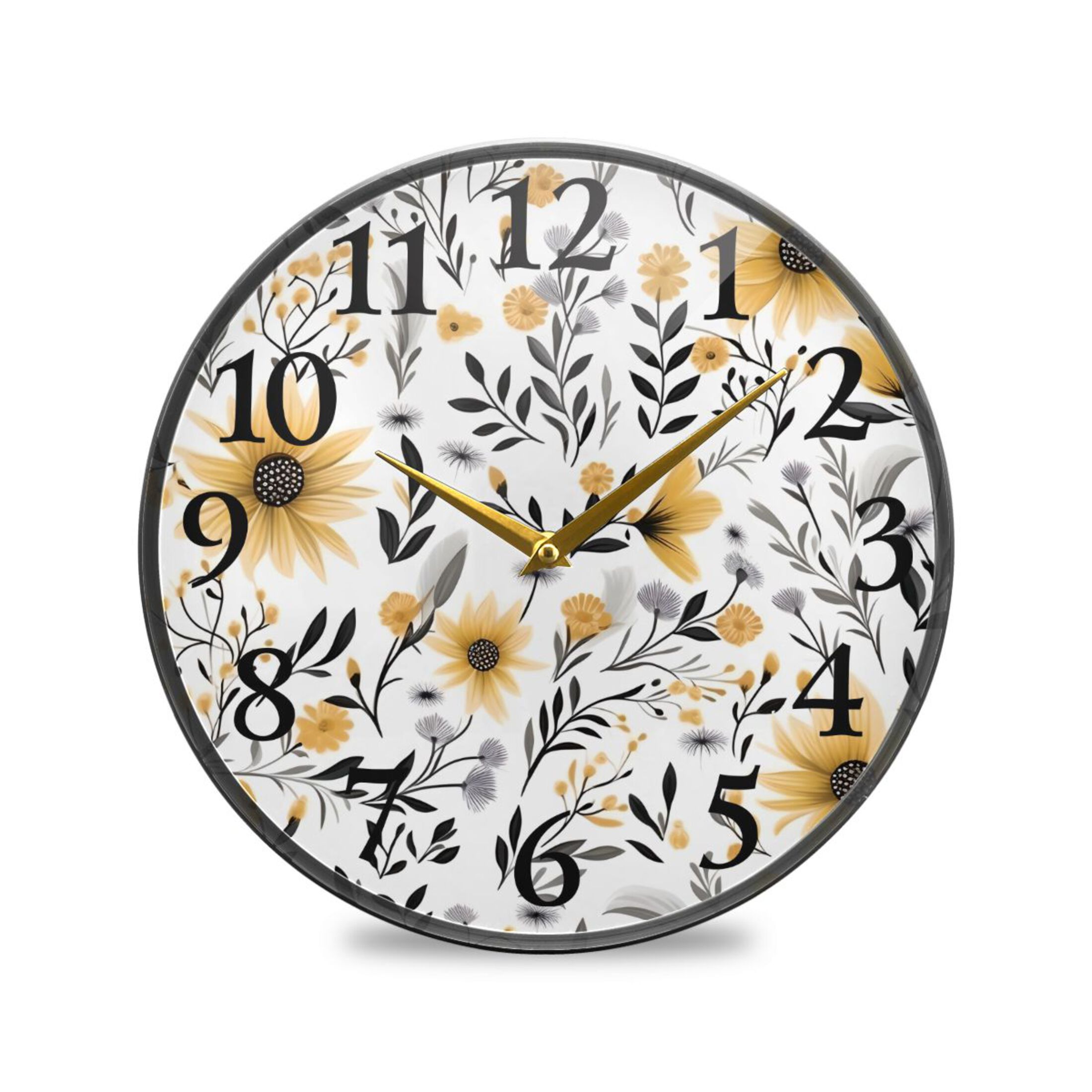 Sunflowers and Leaves Wall Clocks Battery Operated 9.5 Inch Round Clock ...
