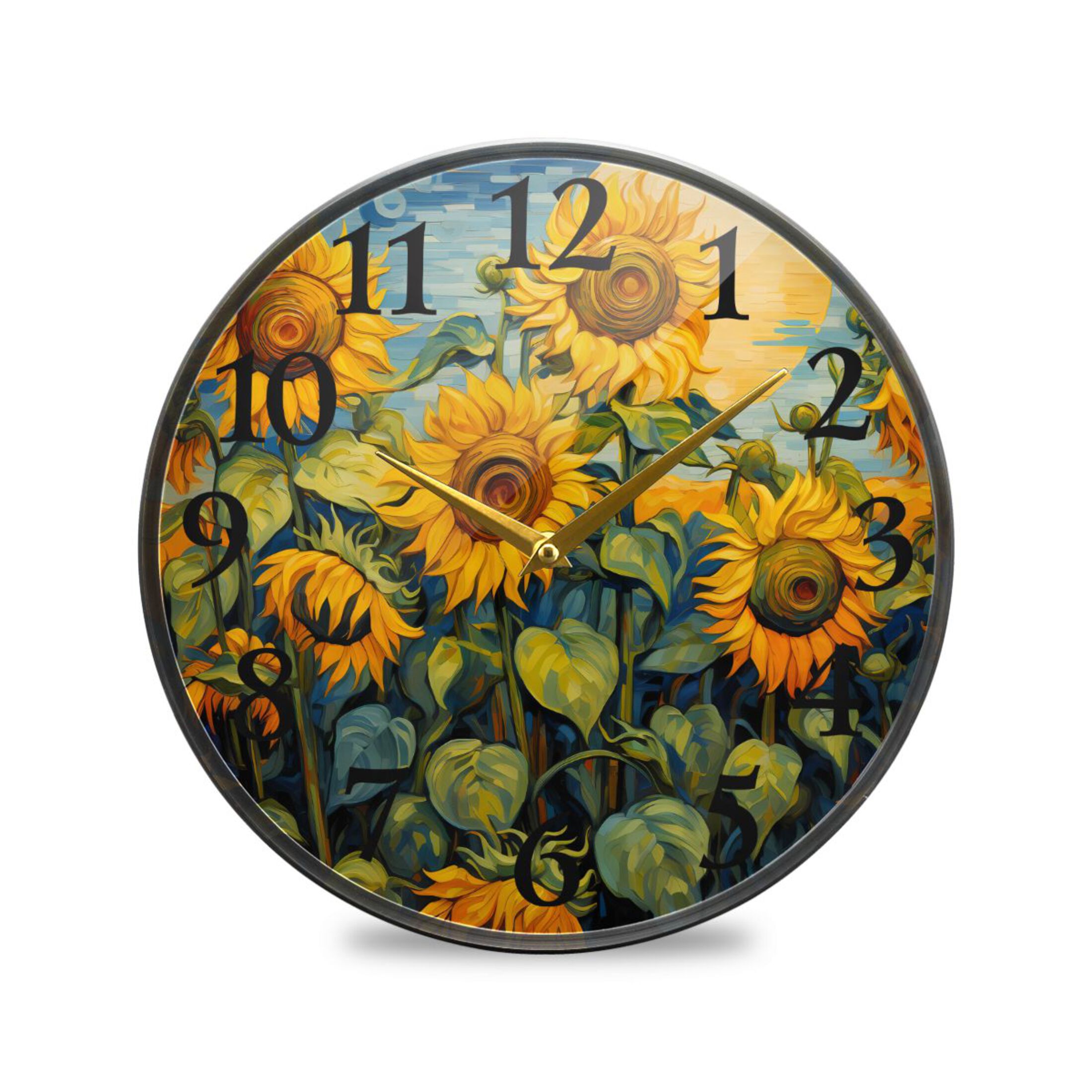 Sunflowers and Moon Wall Clocks Battery Operated 11.9 Inch Round Clock ...