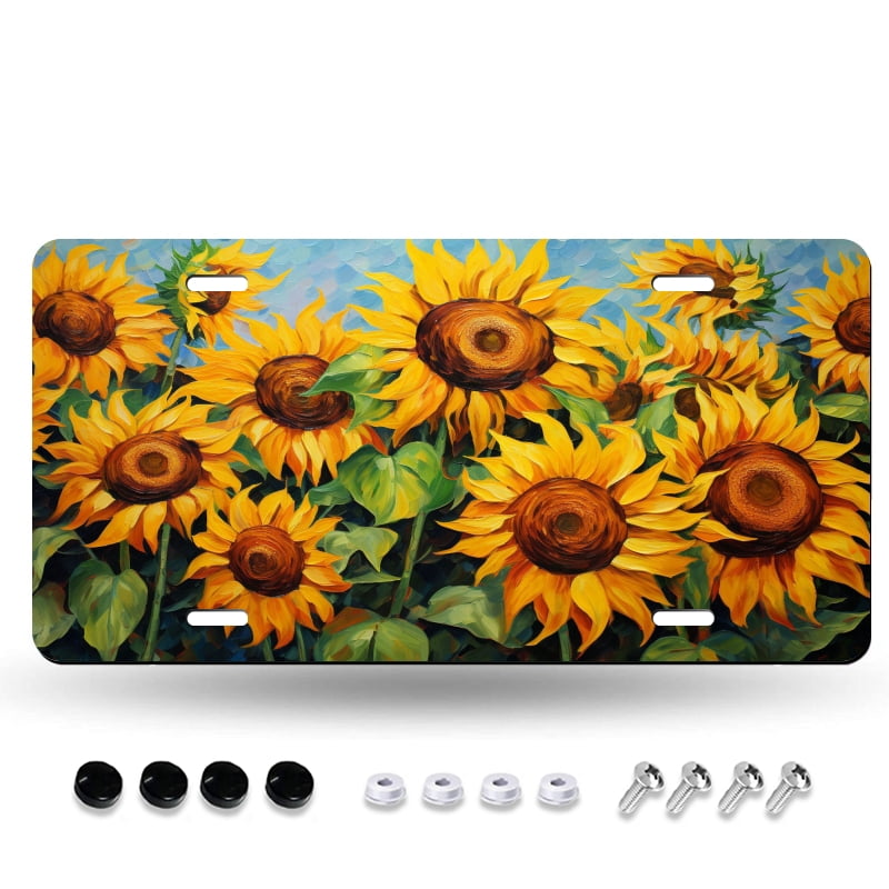 Sunflowers in a Detailed - Brushwork Scene License Plate Frame ...