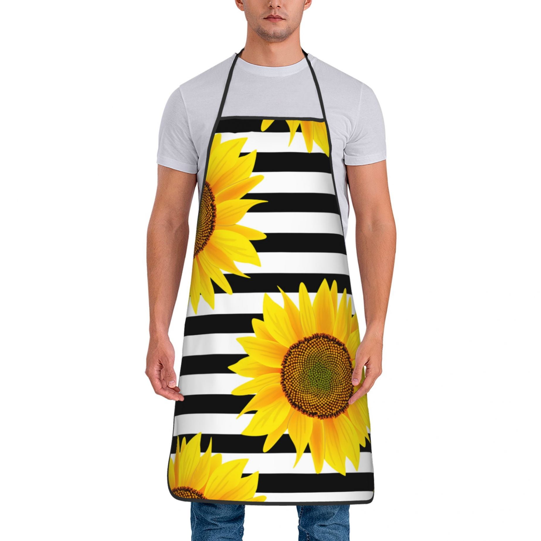 Sunflowers on Black White Striped Aprons for Women Men Waterproof Apron ...