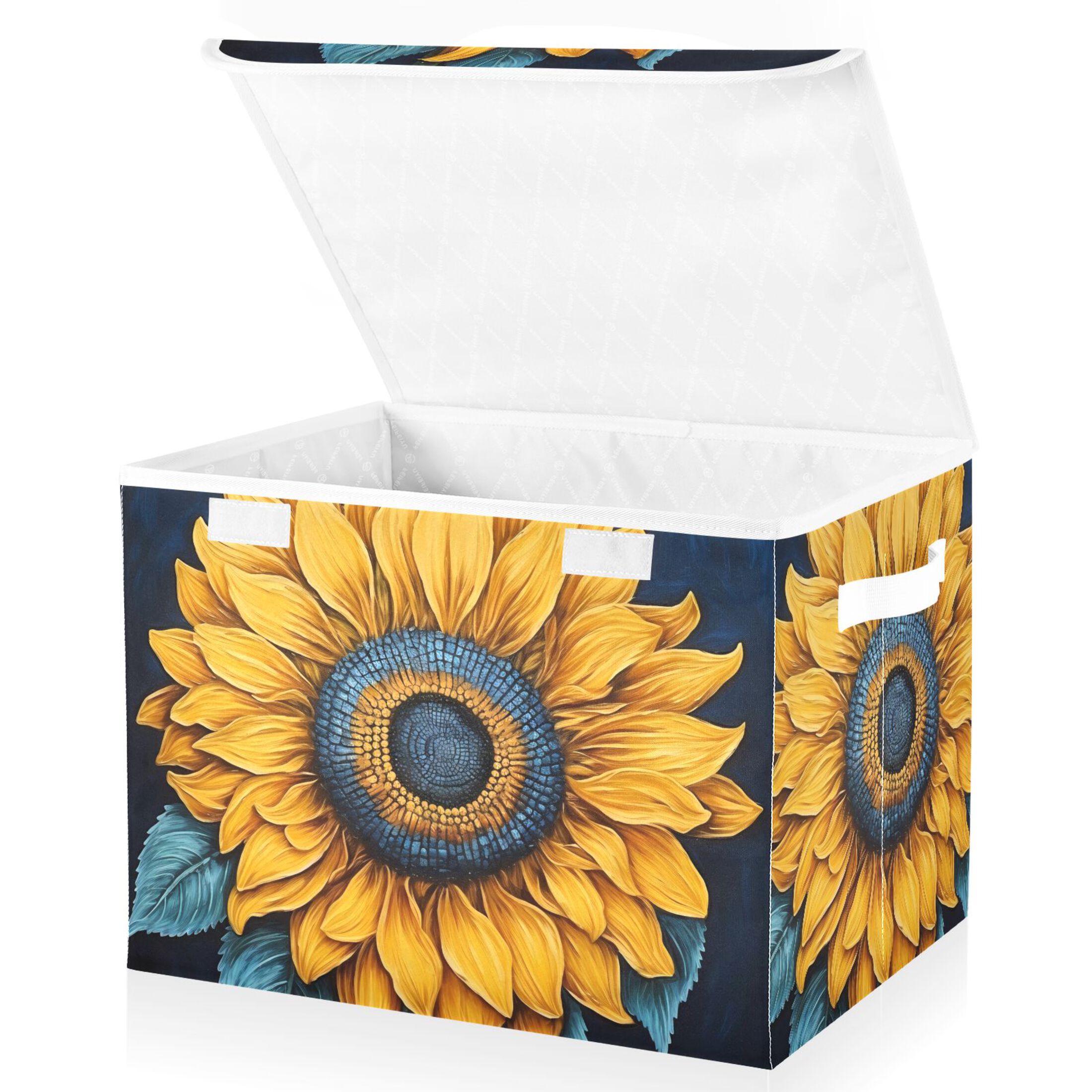 Sunflowers on Blue Large Lidded Bin Foldable Storage Baskets Boxes ...