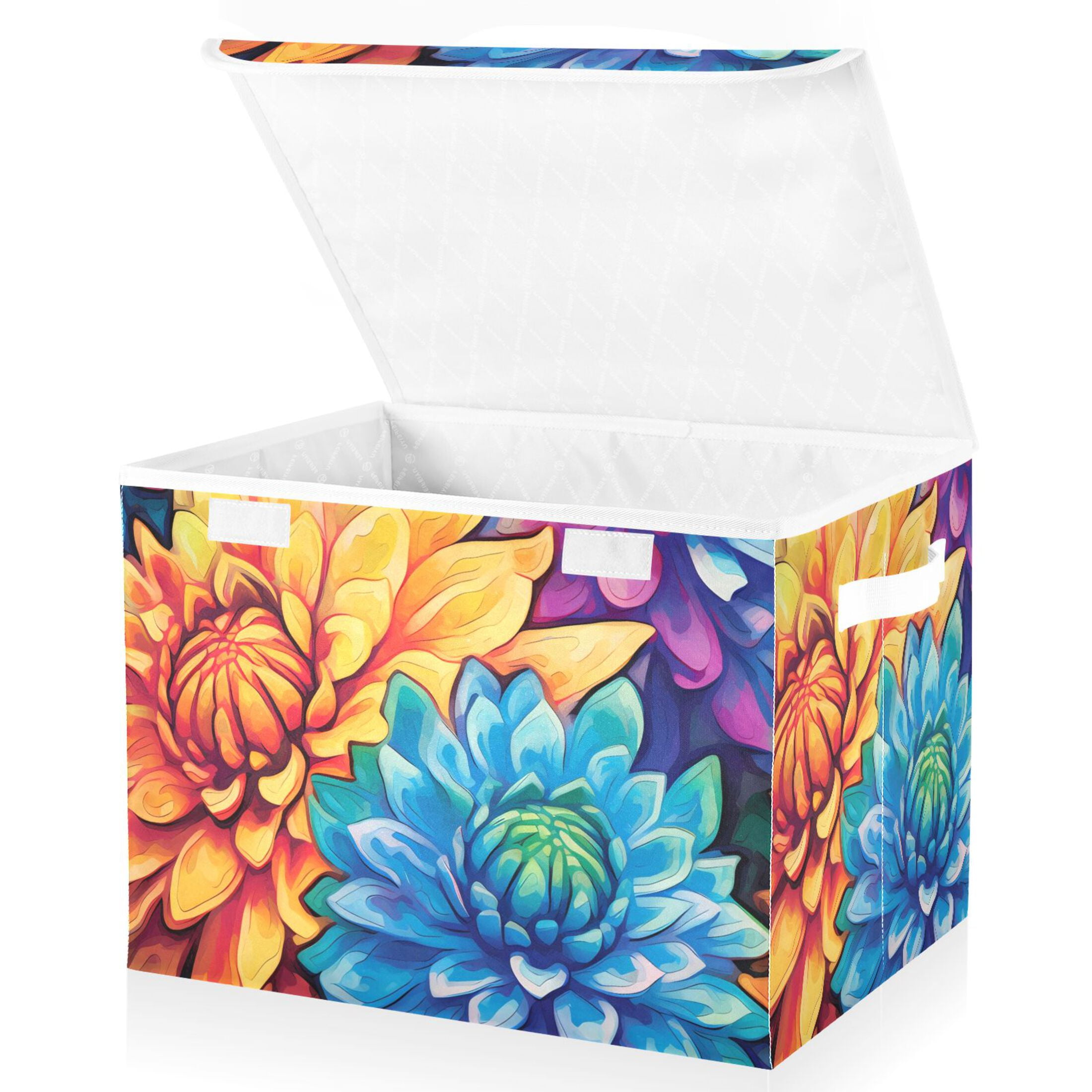 Sunflowers with Blue Large Lidded Bin Foldable Storage Baskets Boxes ...