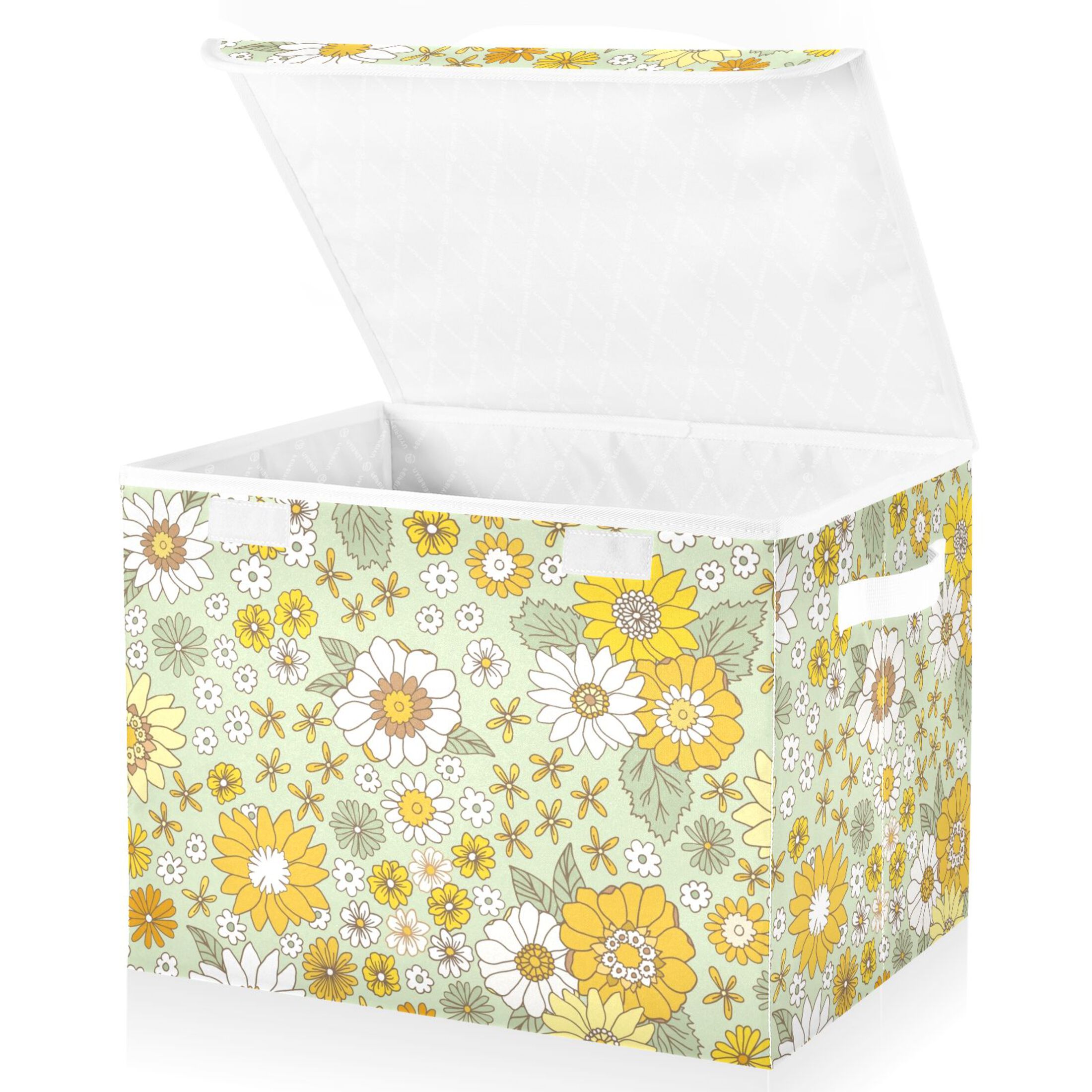 Sunflowers with Yellow Floral Large Lidded Bin Foldable Storage Baskets ...