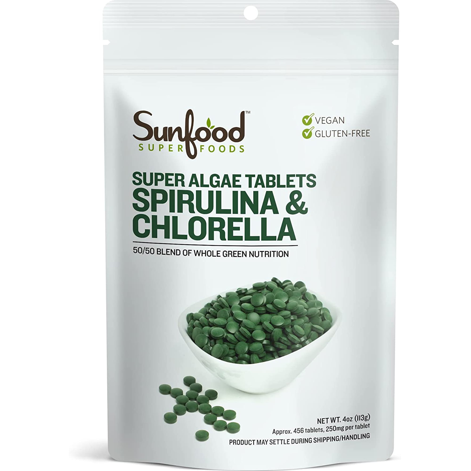 Sunfood Superfoods 2-in-1 Spirulina & Chlorella Tablets for Immune ...