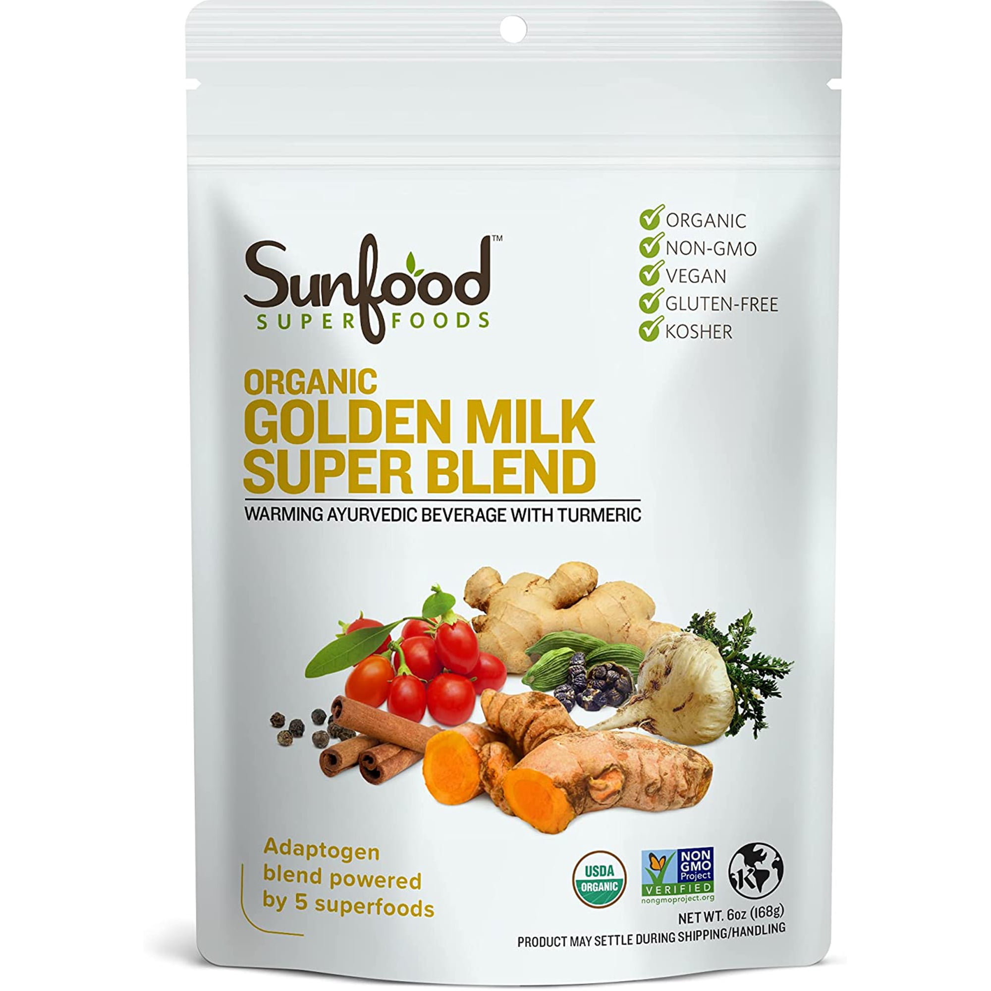 Sunfood Vegan Superfoods Golden Milk Super Blend with Turmeric, 6 Oz ...