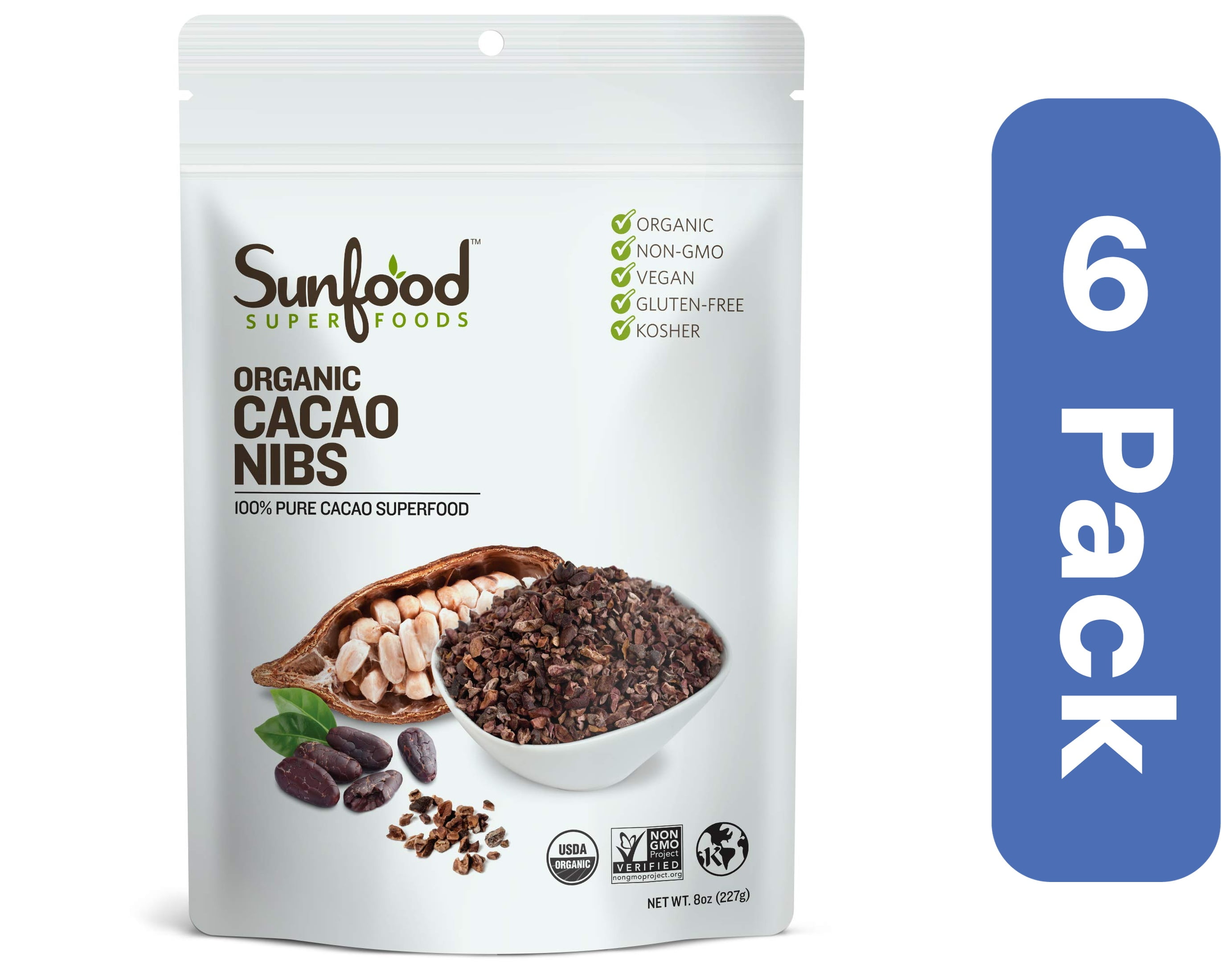 Sunfood Superfoods Organic Cacao Nibs 8 oz (Pack Of 6) - Walmart.com