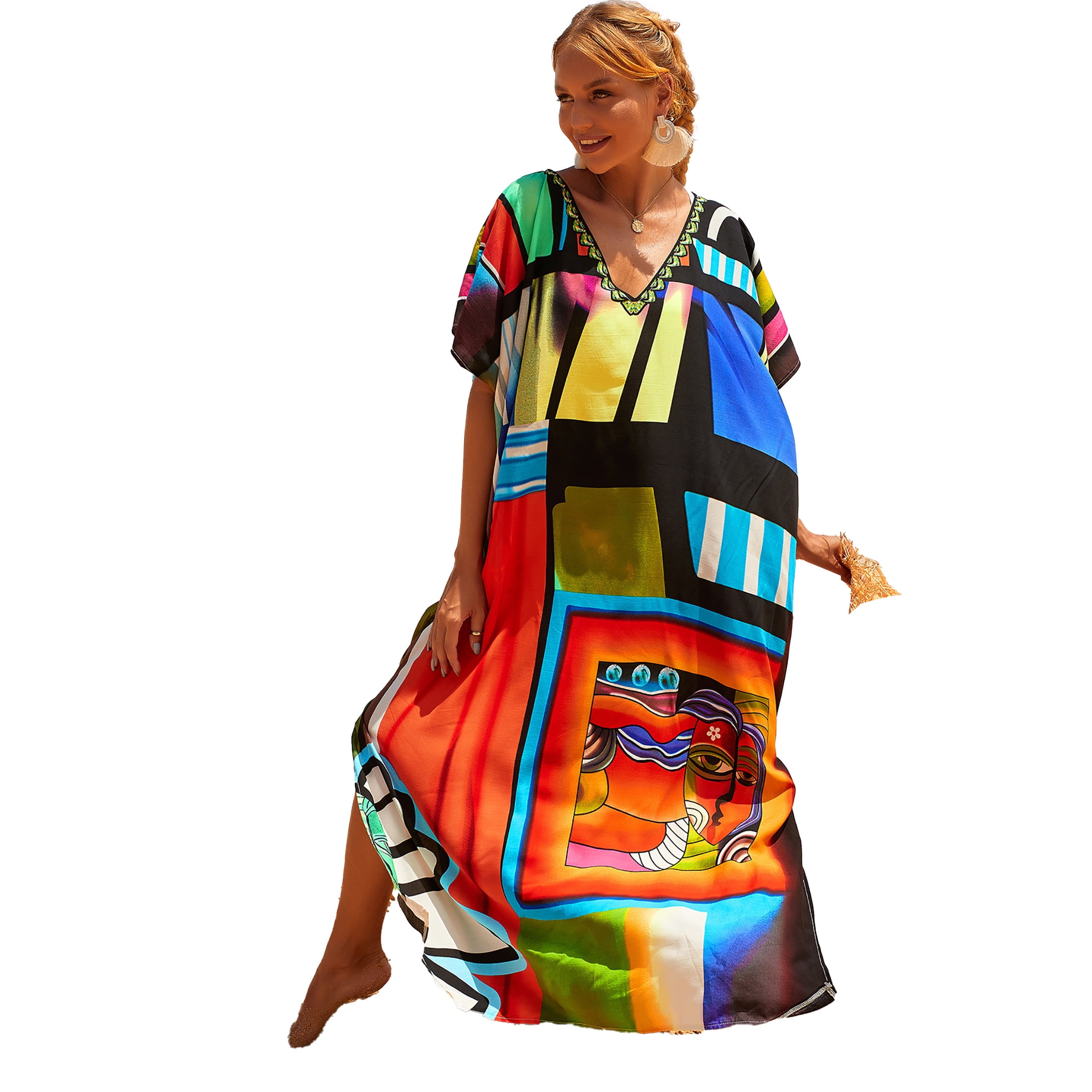 Sunforyou Plus Size Caftans Loungewear Maxi Beach Dresses Kaftan ...