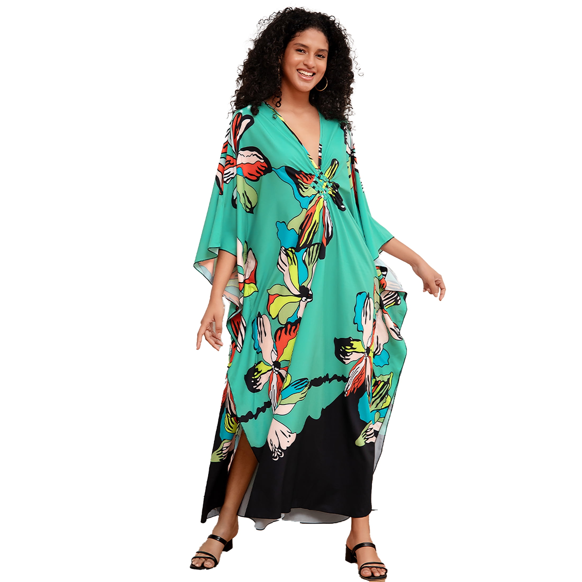 Sunforyou Plus Size Kaftan Dresses for Women Swimsuit Cover Up Blue ...