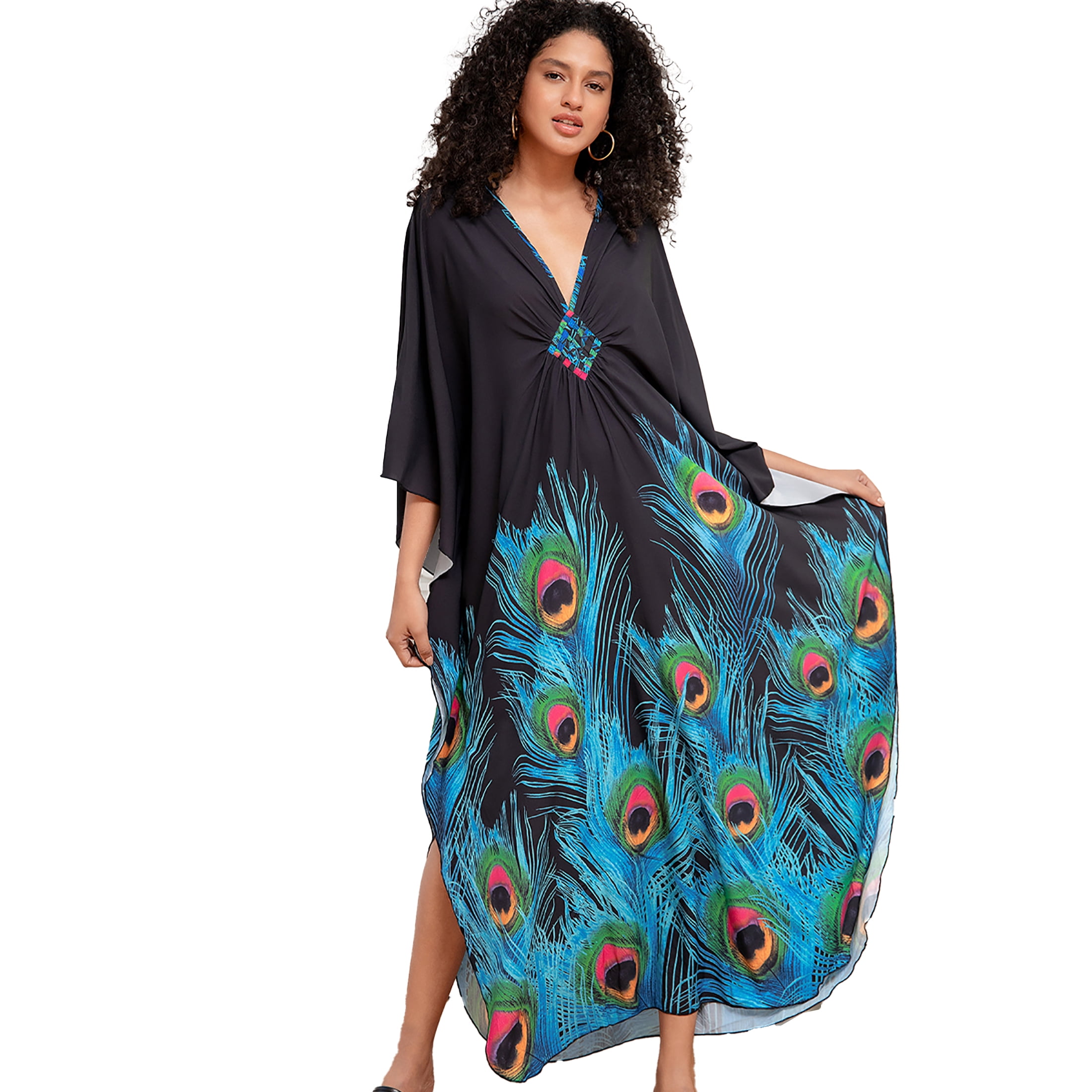 Sunforyou Plus Size Kaftan Dresses for Women Swimsuit Cover Up Peacock ...