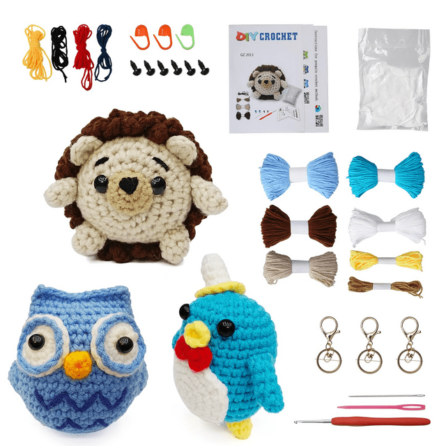 Sunfry Cute Animal Crochet Kit with Yarn, Beginner Knitting Starter Set ...