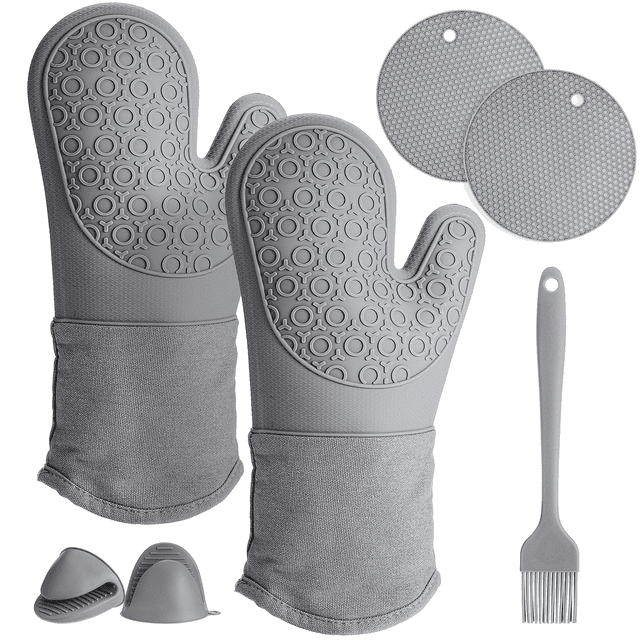 Sunfry Silicone Oven Mitts & Pot Holders Set, 7 Pcs, 446℉ Heat ...