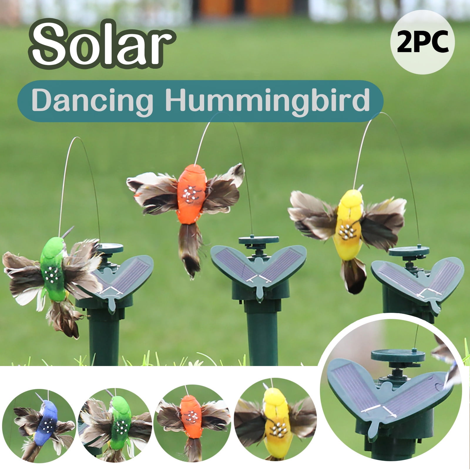 Sunggoko 2PC Garden Decor Solar Dancing Hummingbird Solar/Battery ...