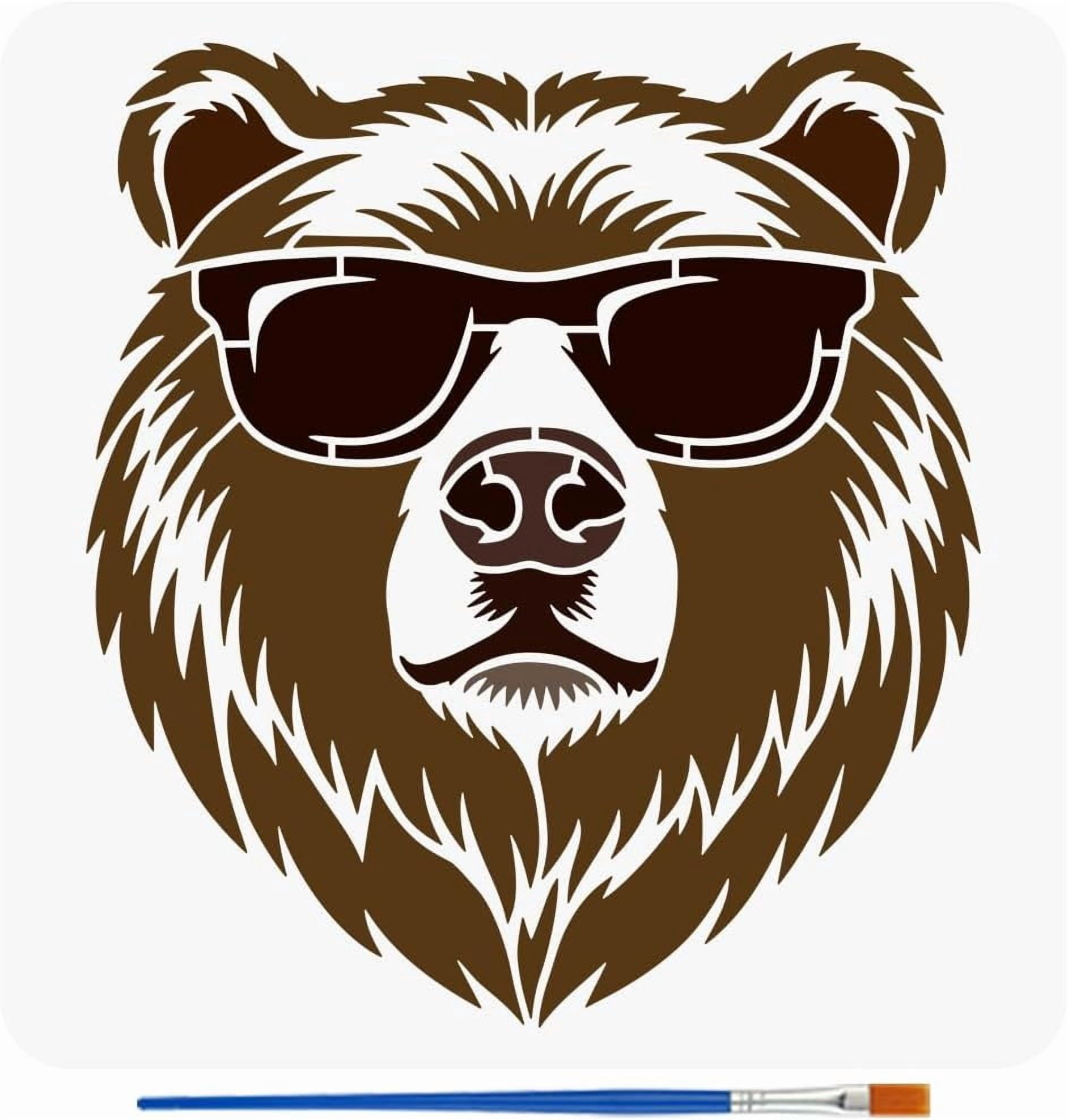 Sunglasses Bear Stencils with a Brush 11.8x11.8Inch Handsome Bear ...