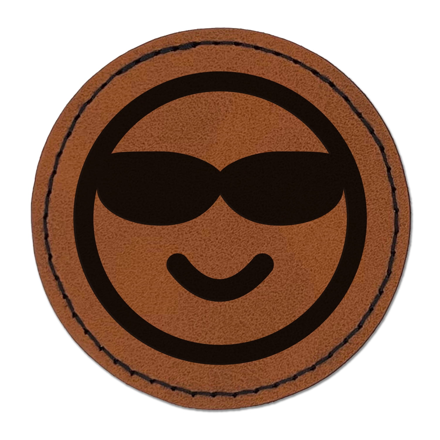 Sunglasses Cool Smile Happy Emoticon 2.5" Faux Leather Round Engraved ...