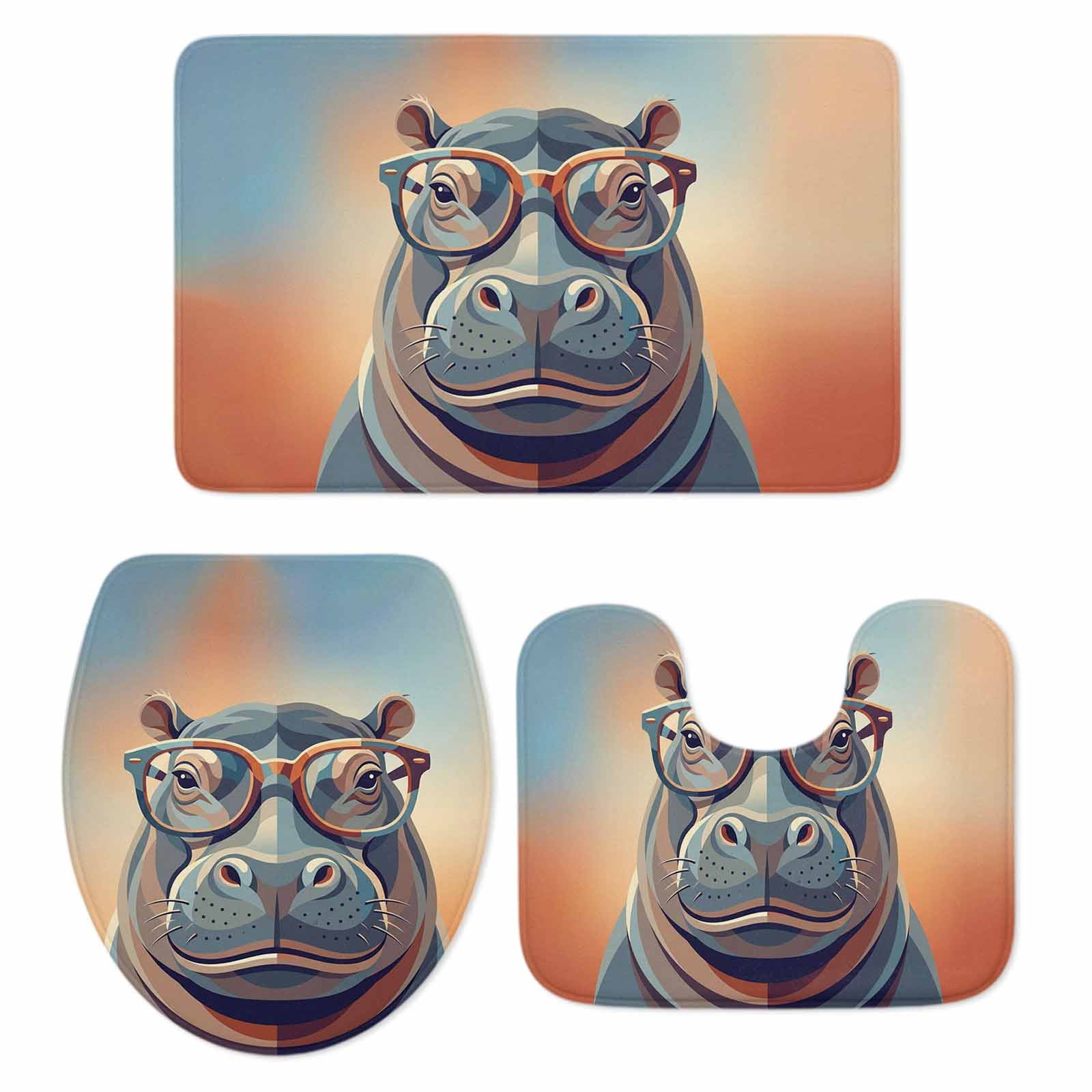 Sunglasses Hippo Bathroom Rugs Set Vintage Funny Hippo Gradient Red ...