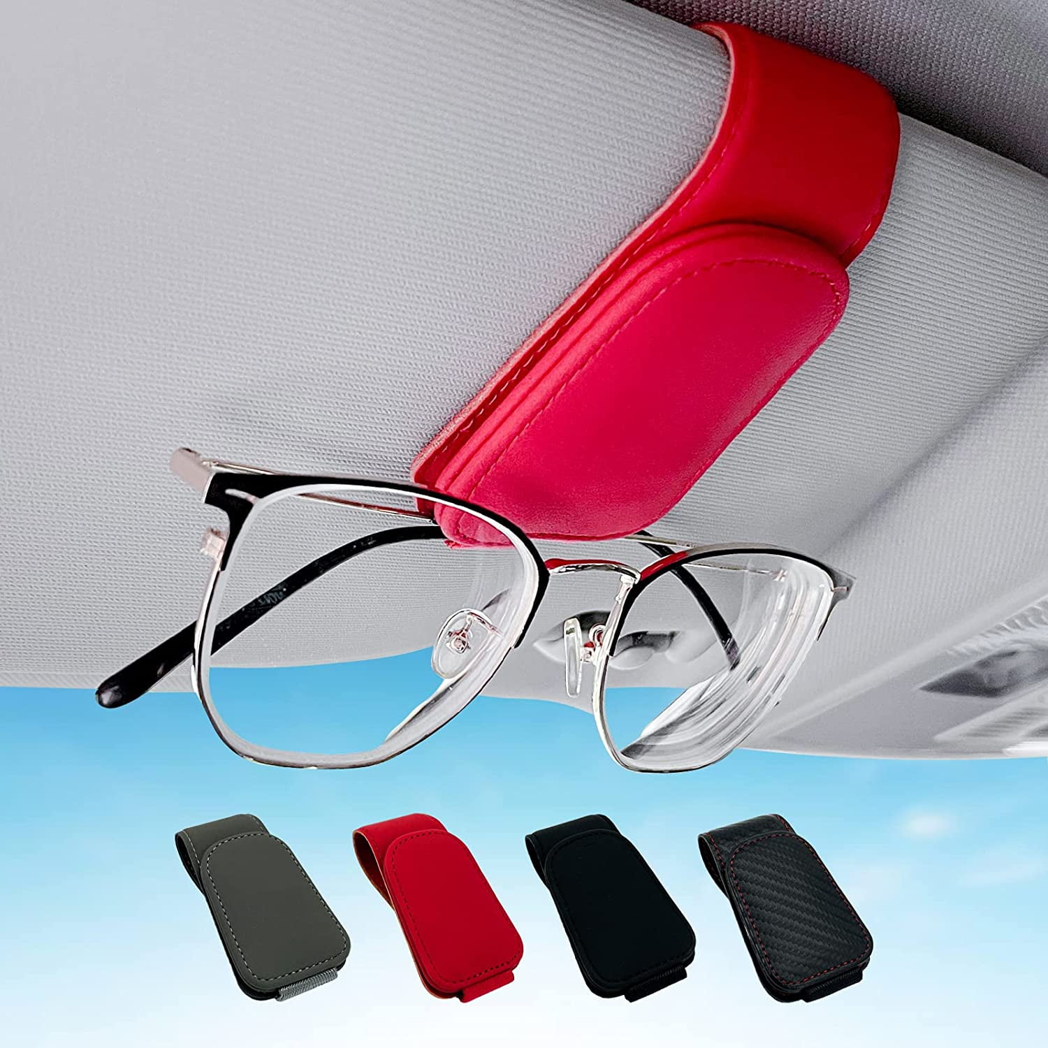 Sunglasses Holders for Car Sun Visor, Magnetic Leather Eyeglass Hanger ...