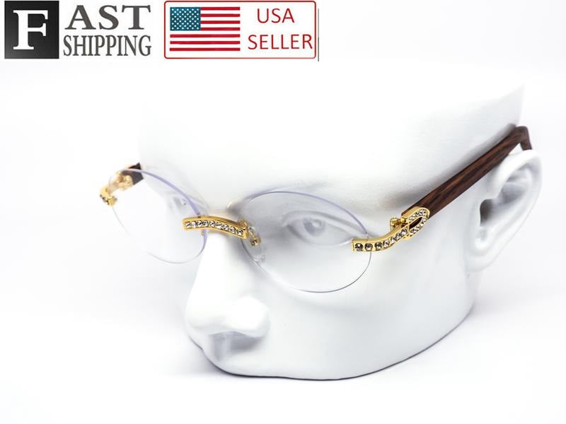 Sunglasses Men Hip Hop Diamond Rimless Gold Shades Clear Lens - Walmart.com