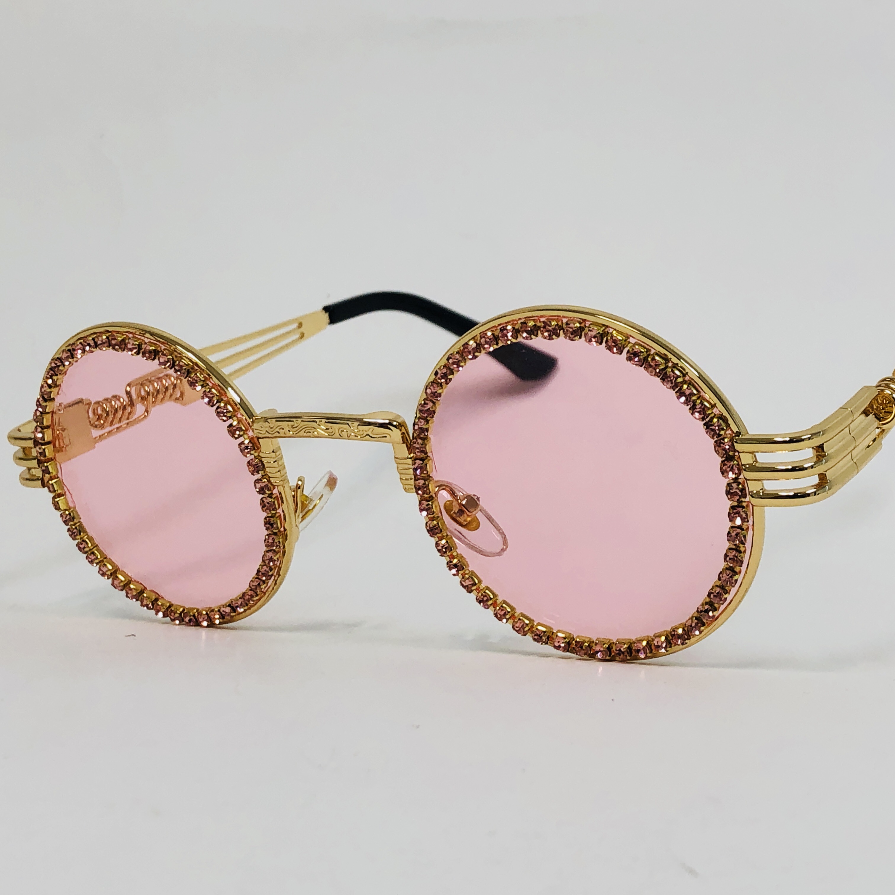 Sunglasses Men Hip Hop Shades Round Gold Metal Diamond Bling Pink ...