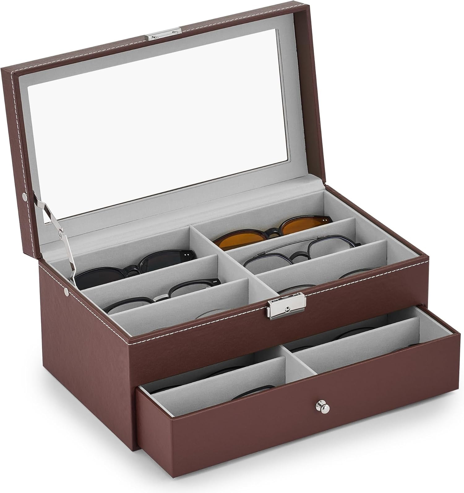 Sunglasses Organizer with 12 Slots, Leather Eyeglasses Storage Box for ...