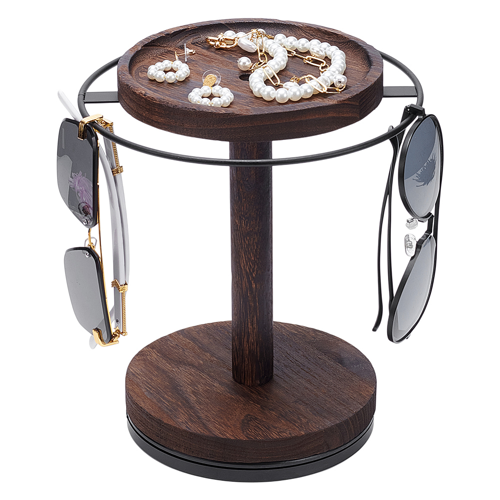 Sunglasses Organizer 360° Rotating Eyeglass Holder Stand with Wood Tray ...