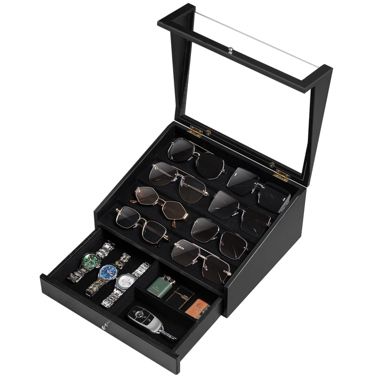 Sunglasses and Eyeglasses Organizer Storage Display Case Watch Box ...