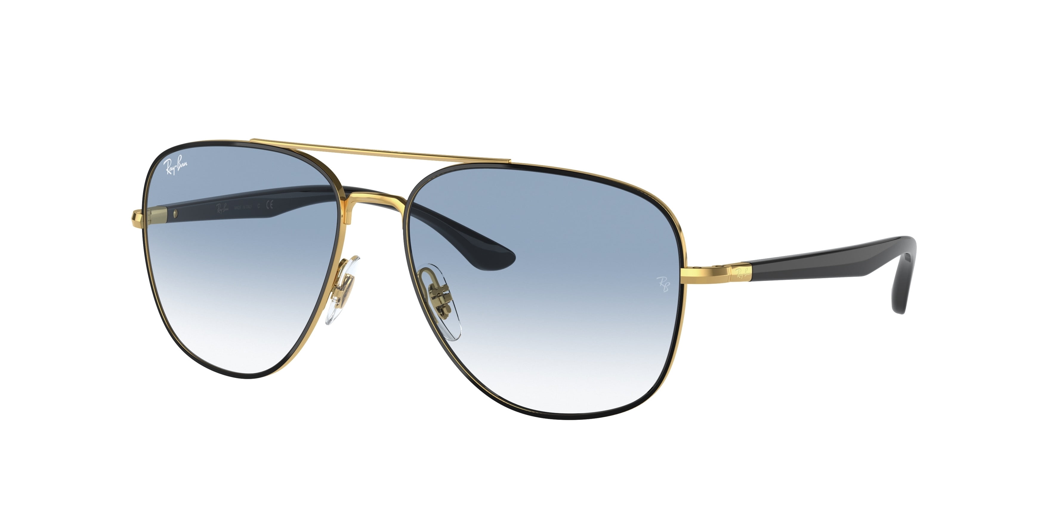 Classic Ray-Ban RB3683 Square Sunglasses, Black On Gold/Clear Gradient ...