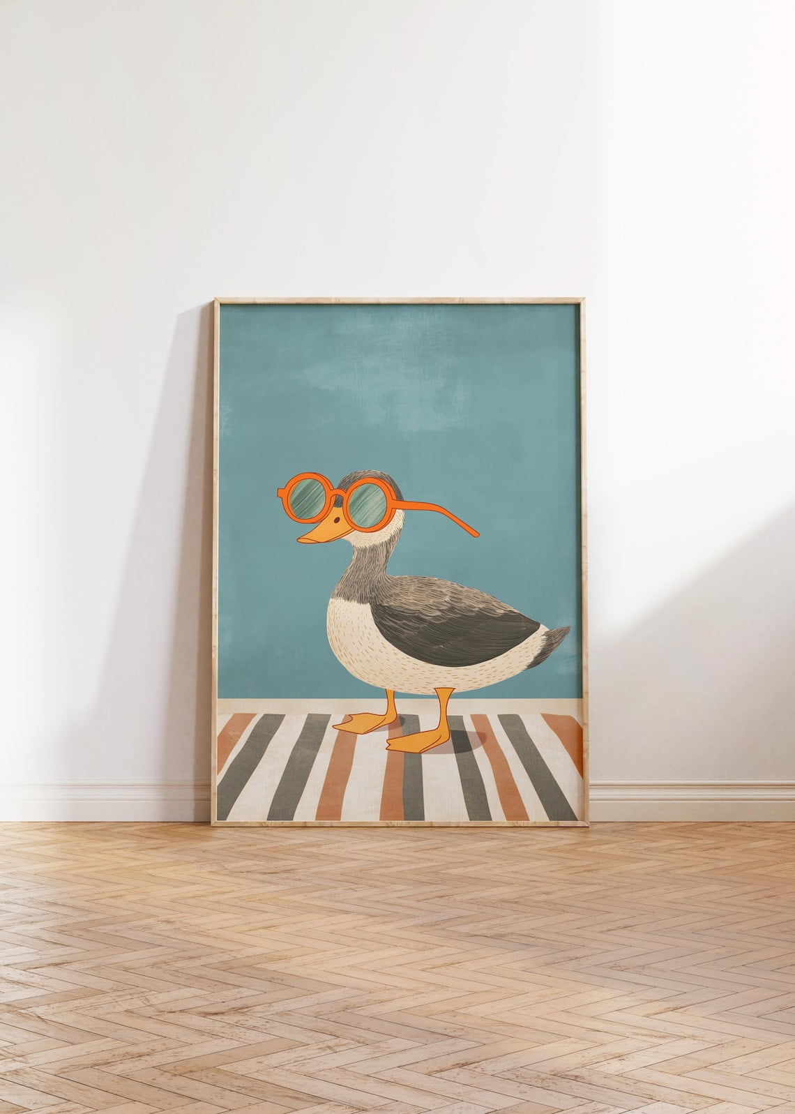 Sunglasses Striped Duck Art Print, Funny Duck Wall Art, Colorful Bird ...