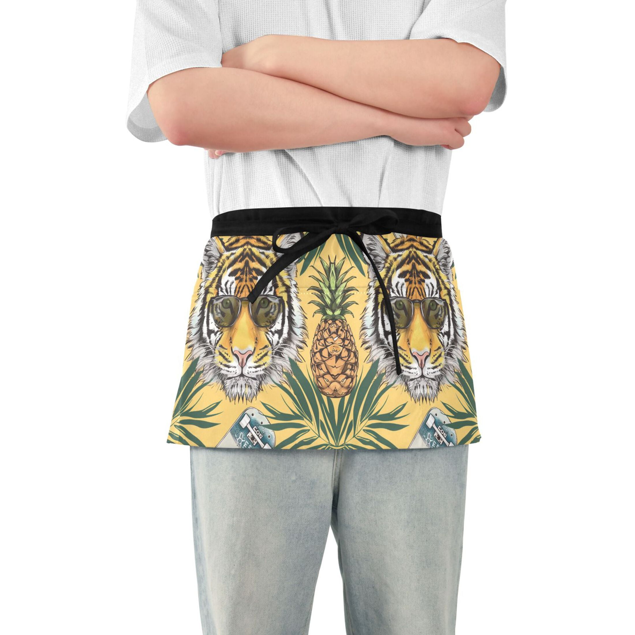 Sunglasses Tiger and Pineapple Server Apron with 3 Pockets Waterproof ...