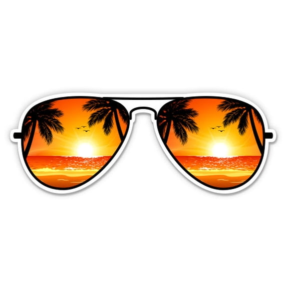 Sunglasses Tropical Sunset Ocean Beach - 5" Vinyl Sticker - For Car ...
