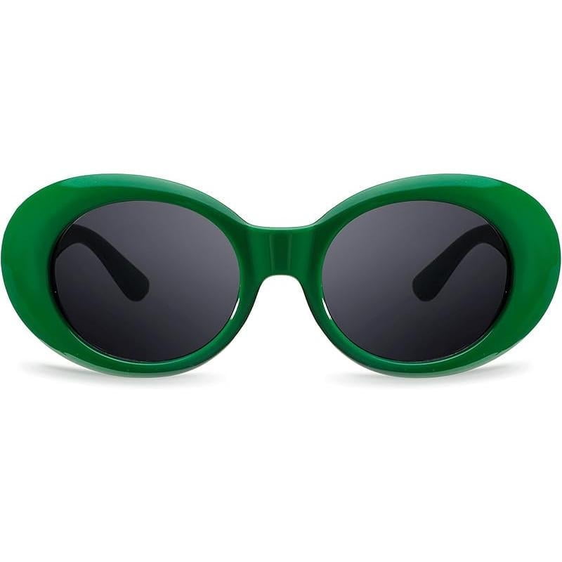 Sunglasses White Oval Clout Goggles for Women Men Retro Round Trendy ...