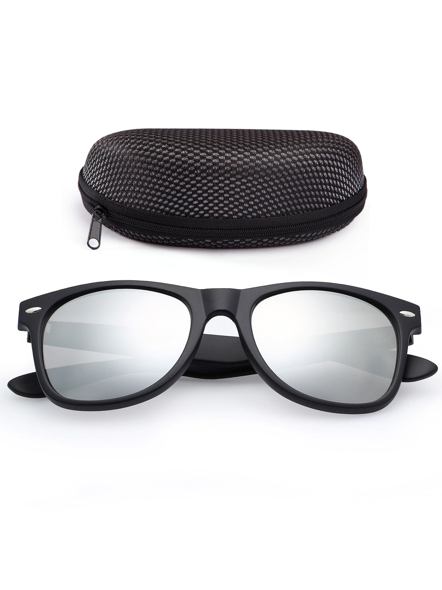 Sunglasses for Women Men with Case, Silver Mirrored 54mm Shatterproof ...