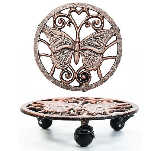 Sungmor 2 Pack Cast Iron Plant Caddy with Wheels - 11 Inch Rolling ...
