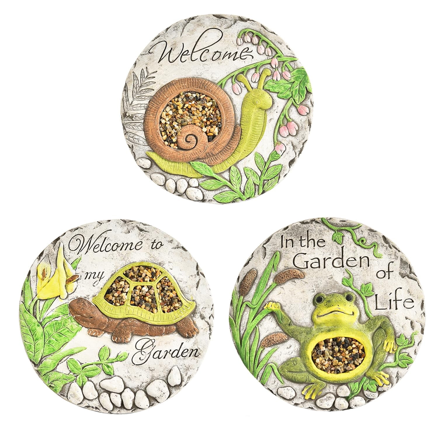 Sungmor 3PC Pretty Garden Stepping Stones, 9.8" Large Concrete Decorative Stones with Beautiful ...