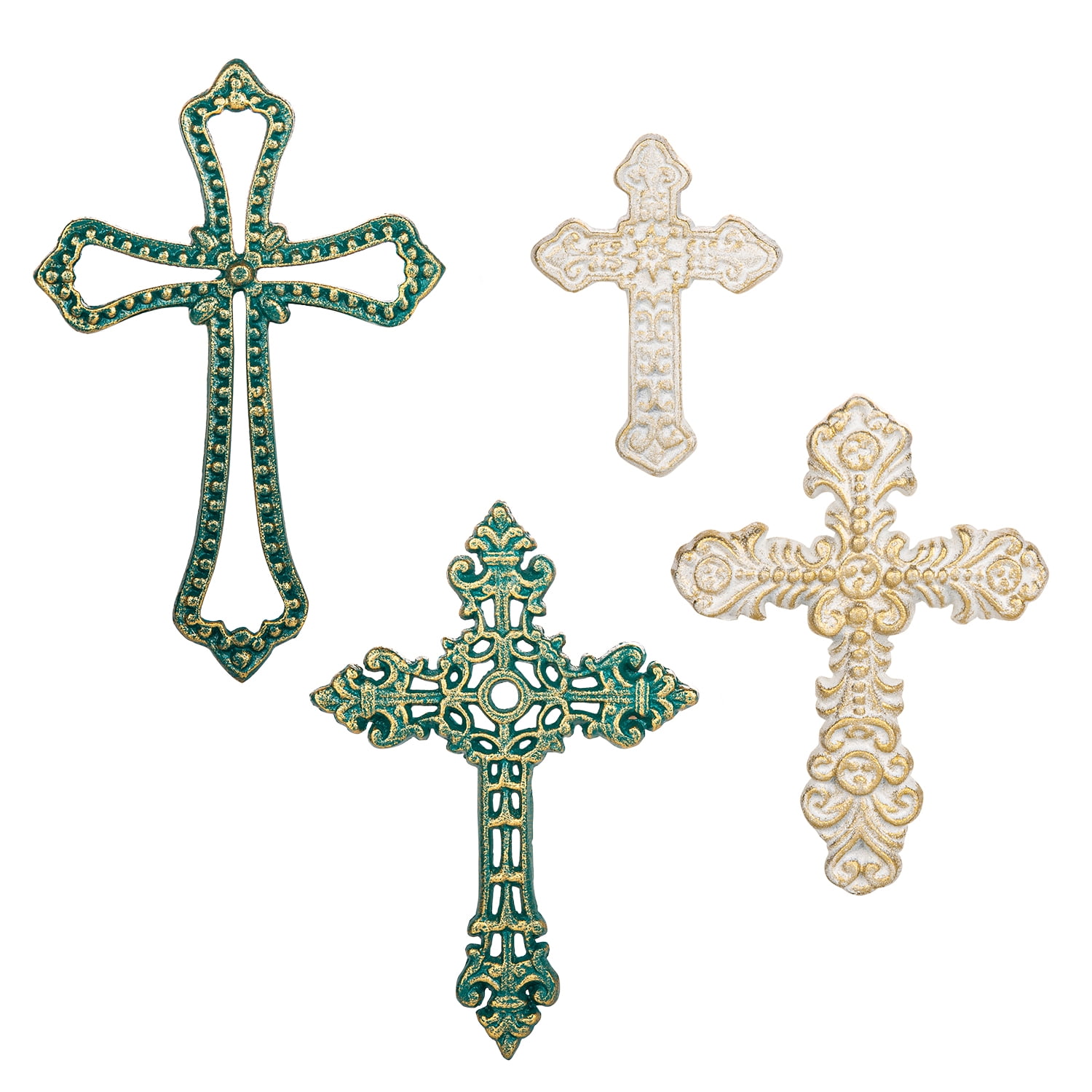 Sungmor 4PC Heavy & Sturdy Embossed Cast Iron Cross Decor for Wall ...