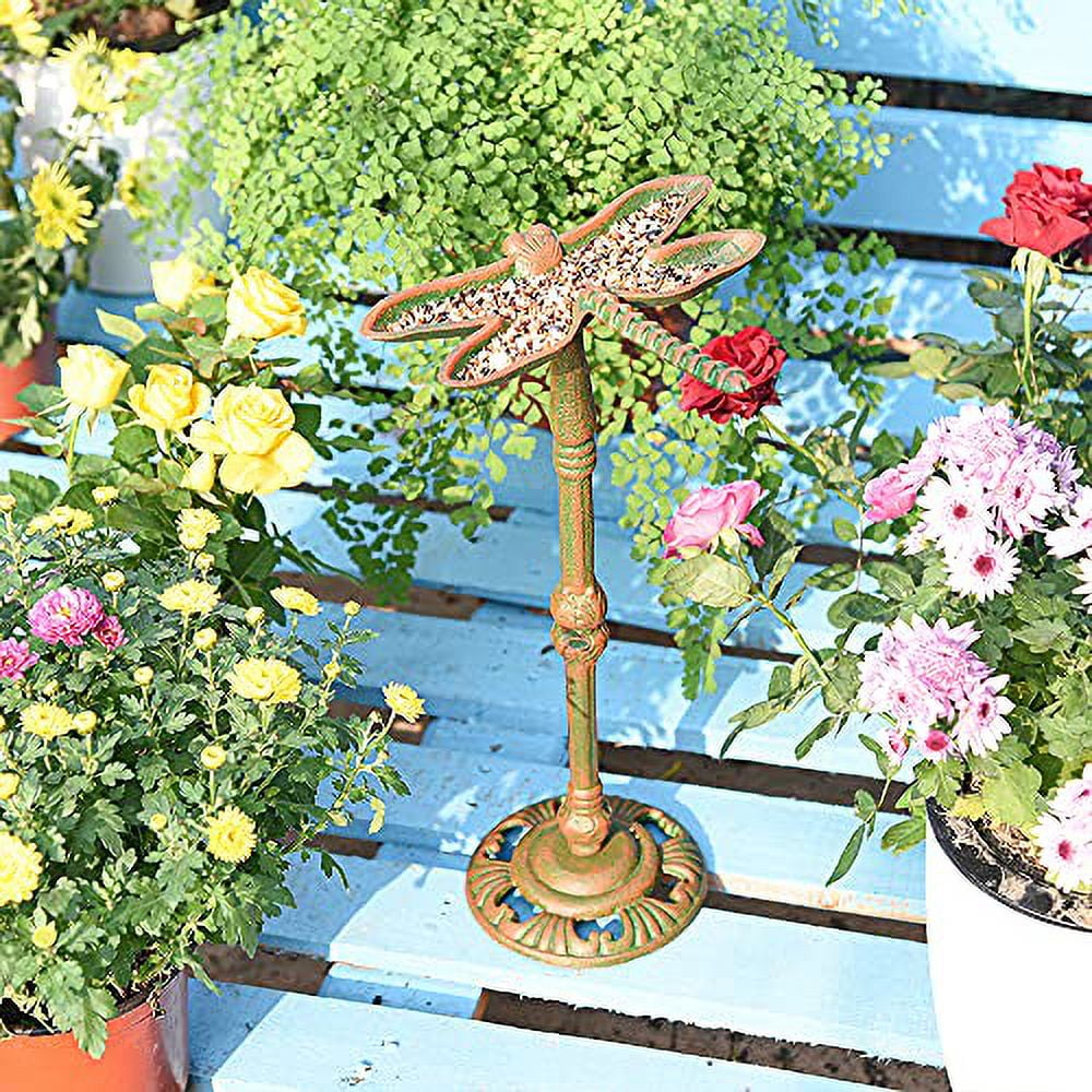 Sungmor Antique Cast Iron Little Bird Bath, Lifelike Dragonfly Design ...