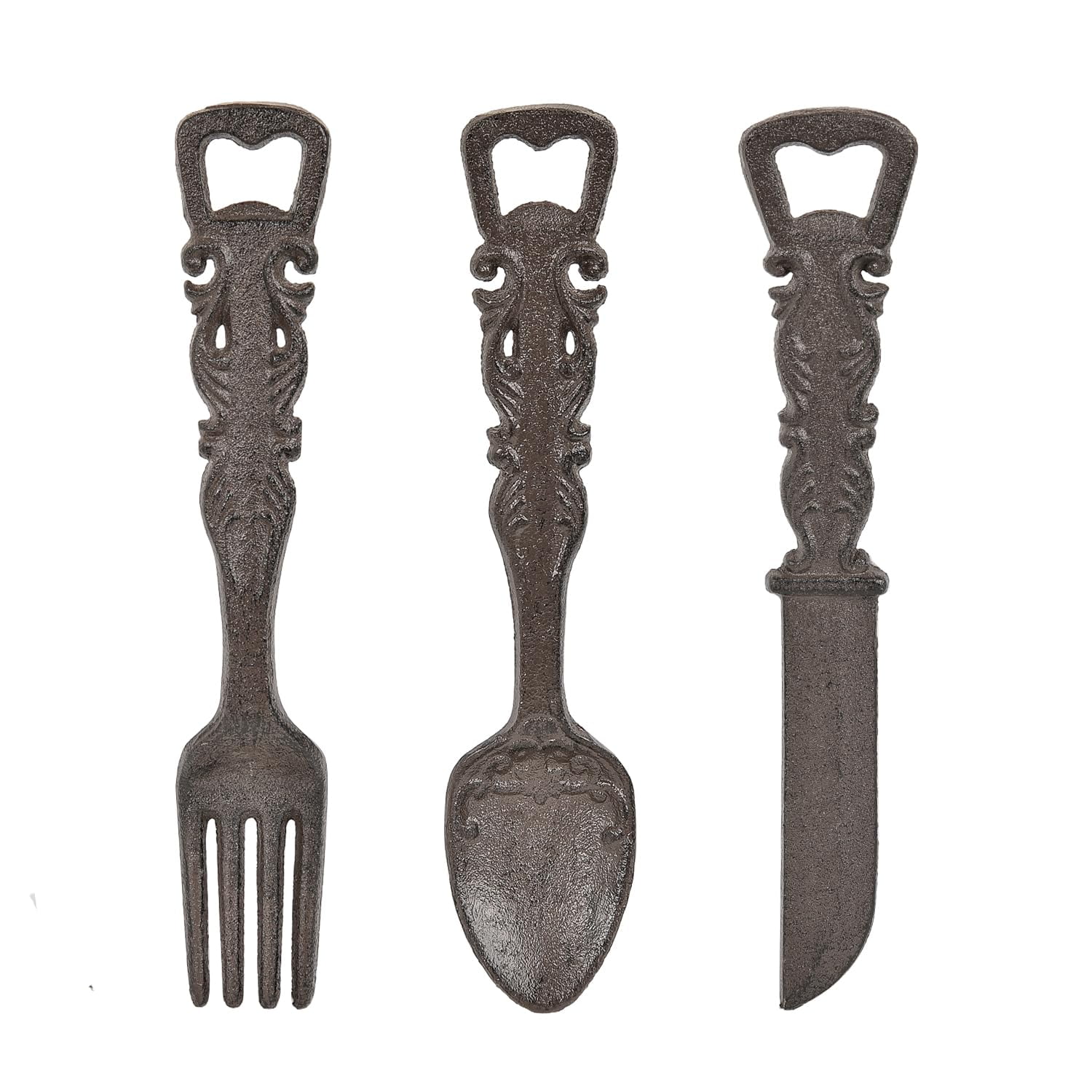 Sungmor Cast Iron Beer Bottle Opener, Rustic Brown Wall Mounted Metal Bottle Opener, Set of 3 ...