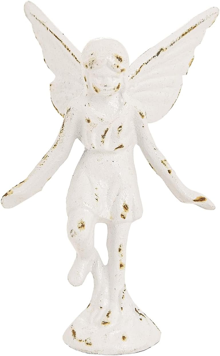 Sungmor Cast Iron Garden Angel Statue, Rustic White Playful Garden Fairy Figurines, Creative ...